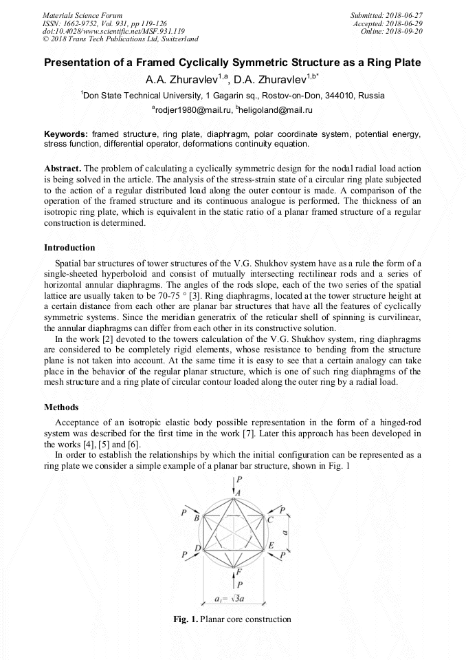 Presentation of a Framed Cyclically Symmetric Structure as a Ring Plate ...