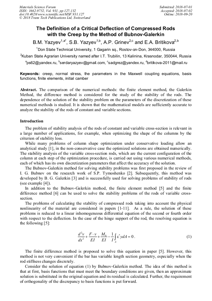 The Definition of a Critical Deflection of Compressed Rods with the ...