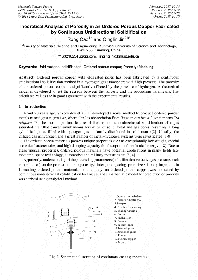 Theoretical Analysis of Porosity in an Ordered Porous Copper Fabricated ...