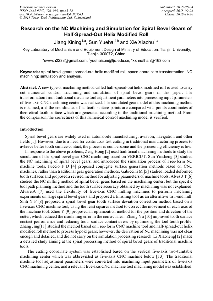 Research on the NC Machining and Simulation for Spiral Bevel Gears of ...