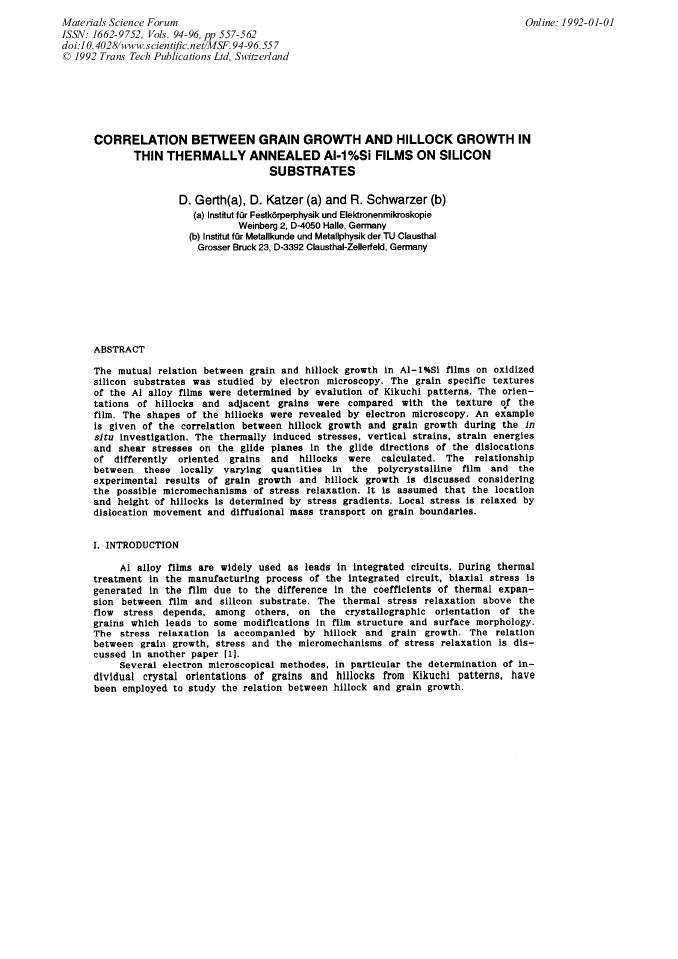 Correlation between Grain Growth and Hillock Growth in Thin Thermally ...