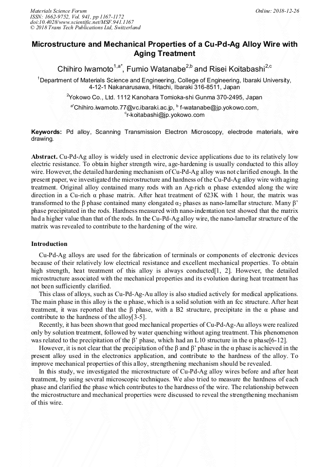 Microstructure and Mechanical Properties of a Cu-Pd-Ag Alloy Wire with ...