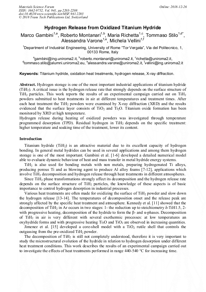 Hydrogen Release from Oxidized Titanium Hydride | Scientific.Net