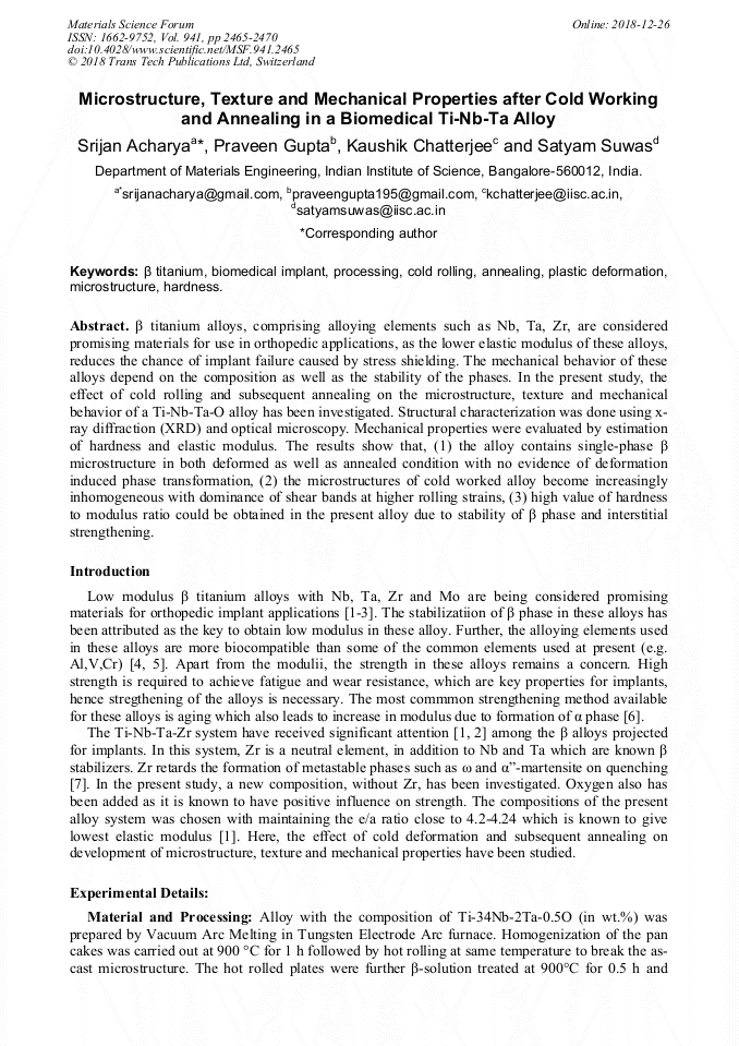 Microstructure, Texture and Mechanical Properties after Cold Working ...