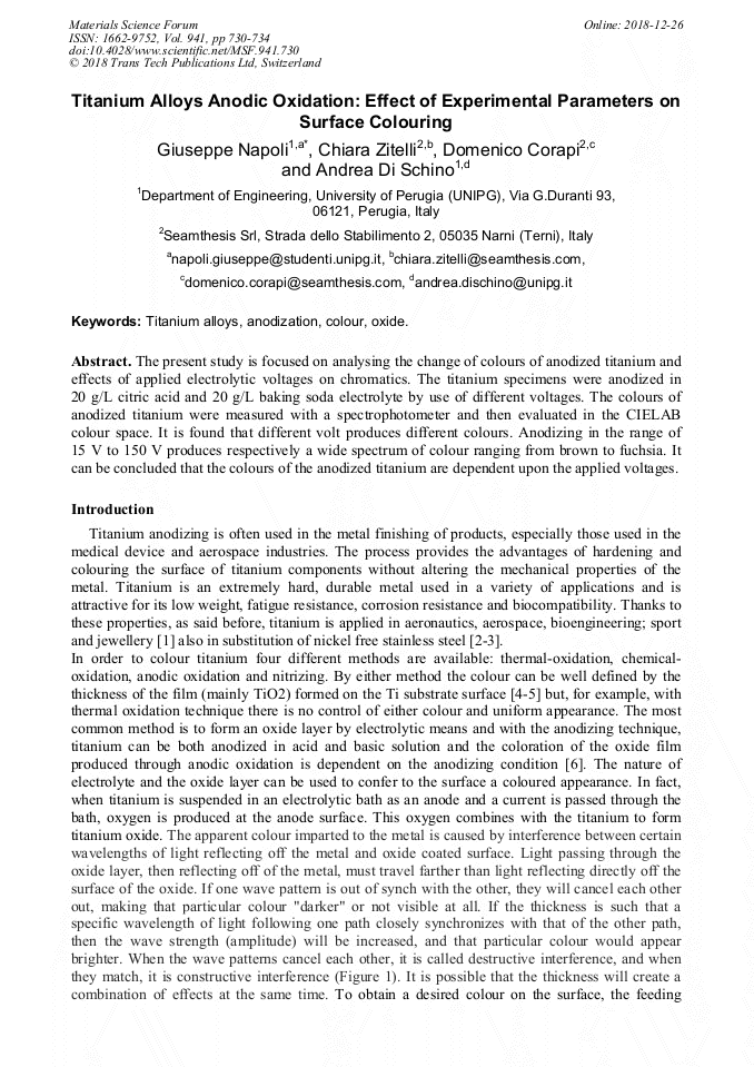 Titanium Alloys Anodic Oxidation: Effect of Experimental Parameters on ...