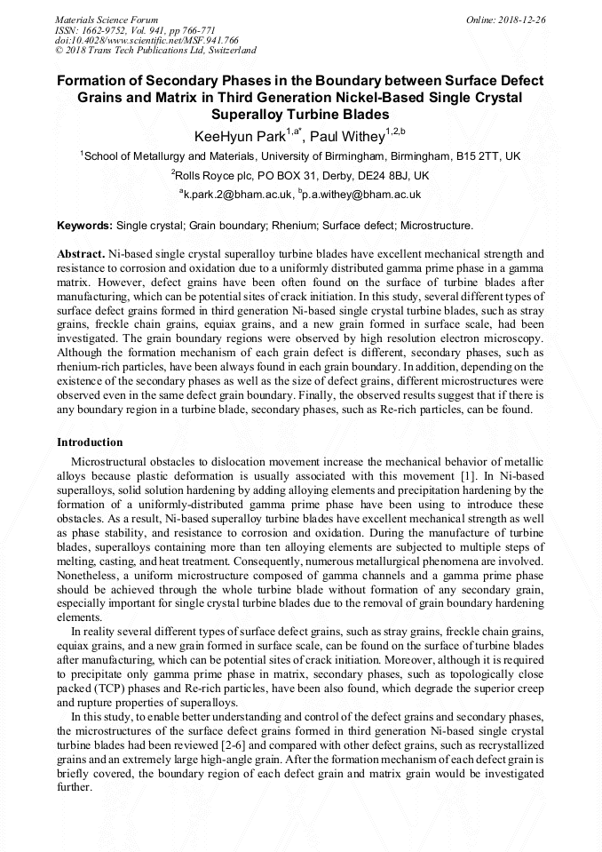 Formation of Secondary Phases in the Boundary between Surface Defect ...
