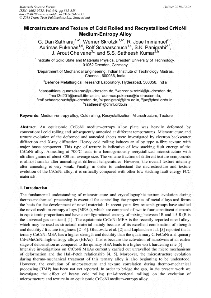 Microstructure and Texture of Cold Rolled and Recrystallized CrNoNi ...