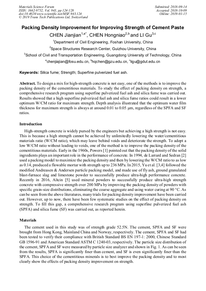 Packing Density Improvement for Improving Strength of Cement Paste ...