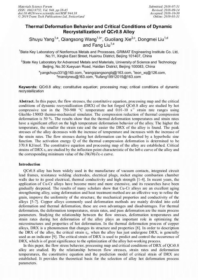 Thermal Deformation Behavior and Critical Conditions of Dynamic ...