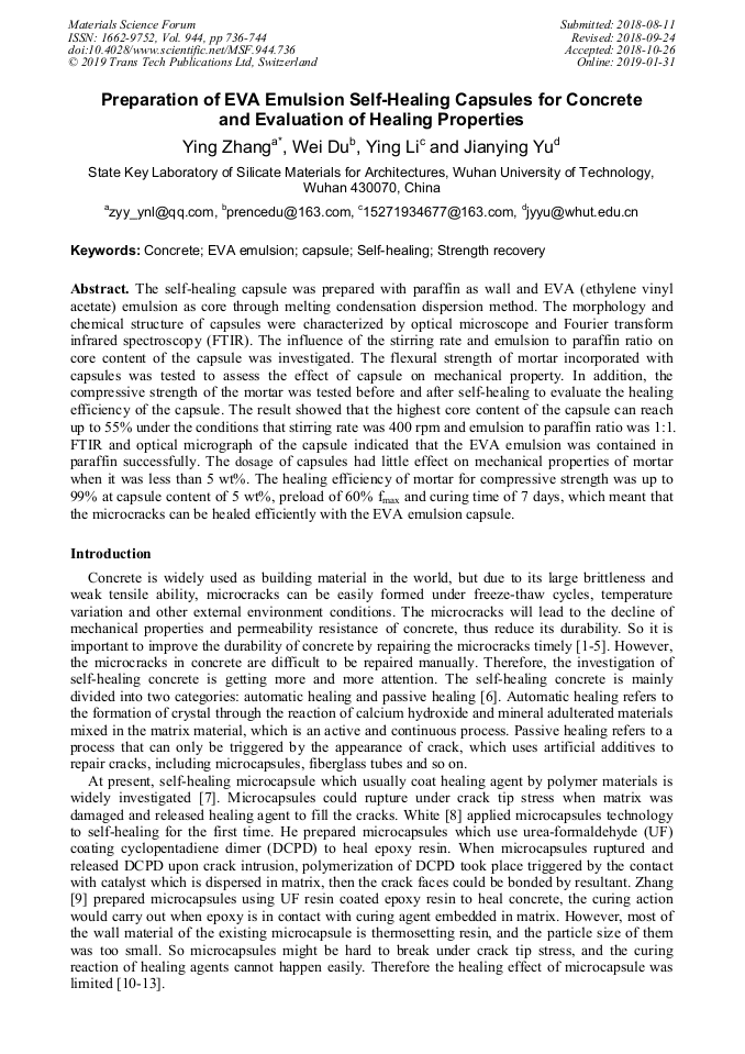 Preparation of EVA Emulsion Self-Healing Capsules for Concrete and ...