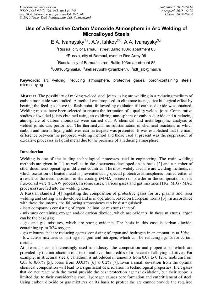 Use of a Reductive Carbon Monoxide Atmosphere in Arc Welding of ...
