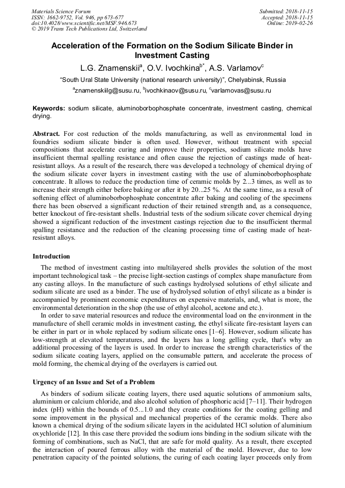 Acceleration of the Formation on the Sodium Silicate Binder in ...