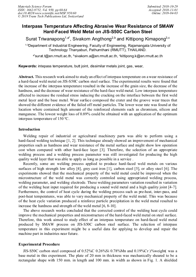 Interpass Temperature Affecting Abrasive Wear Resistance of SMAW Hard ...