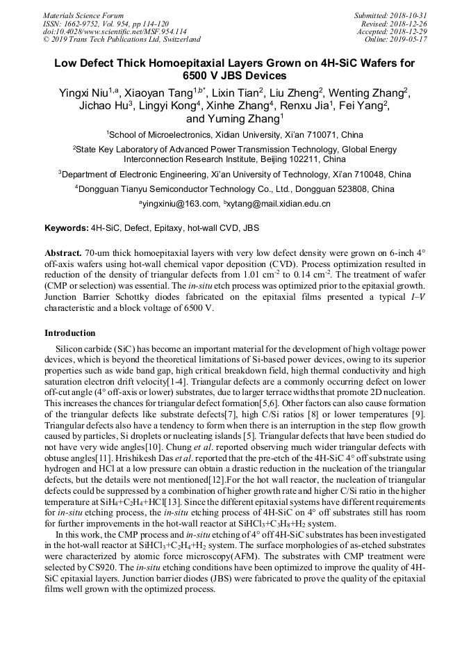 Low Defect Thick Homoepitaxial Layers Grown on 4H-SiC Wafers for 6500 V ...