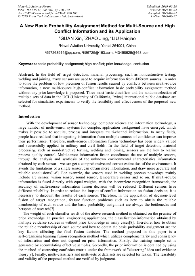 A New Basic Probability Assignment Method for Multi-Source and High Conflict Information and its ...