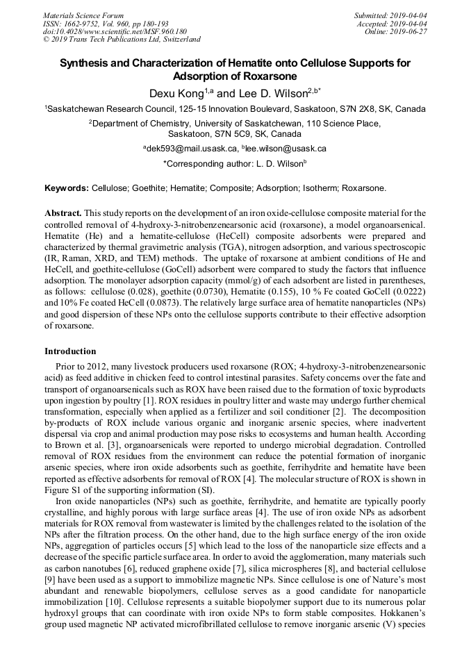 Synthesis and Characterization of Hematite onto Cellulose Supports for ...