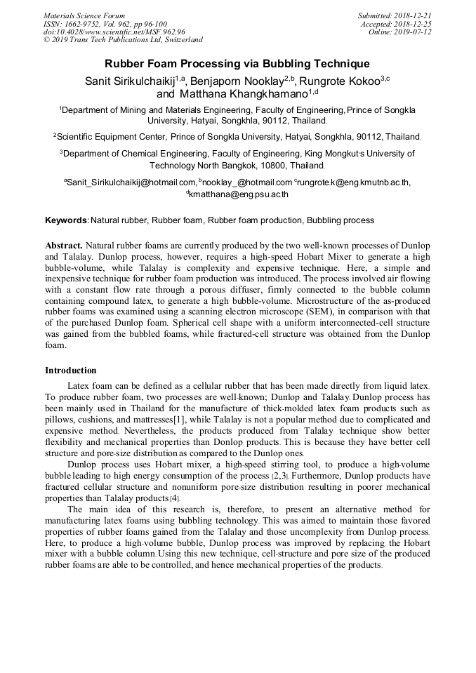 Rubber Foam Processing via Bubbling Technique | Scientific.Net