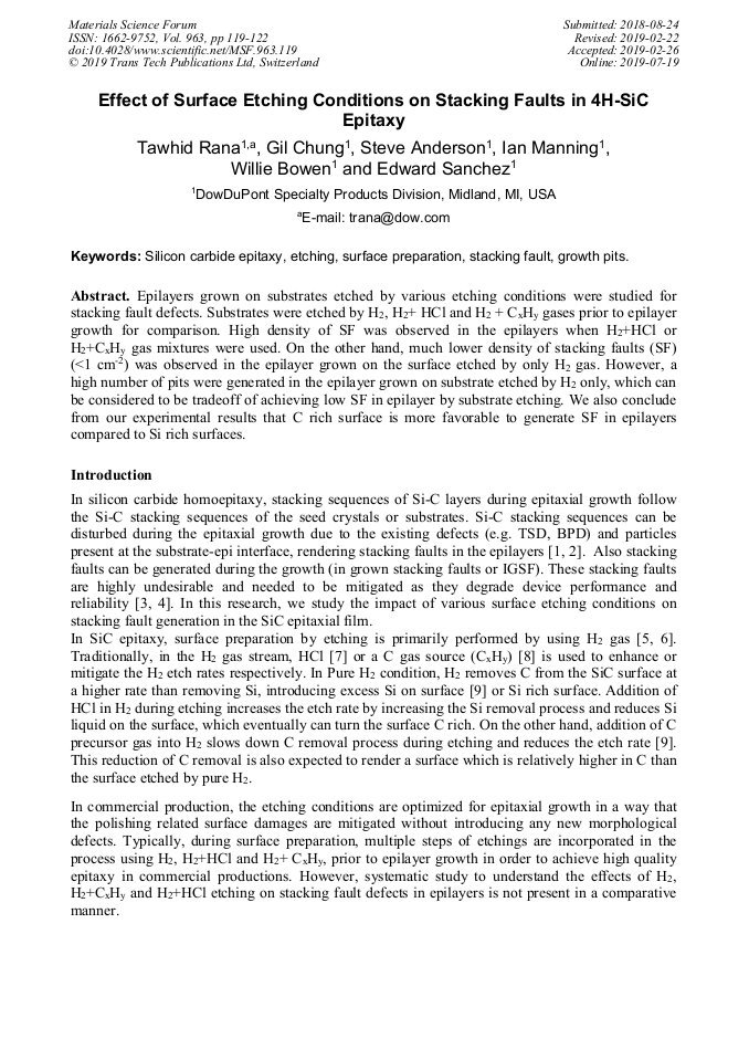 Effect of Surface Etching Conditions on Stacking Faults in 4H-SiC ...