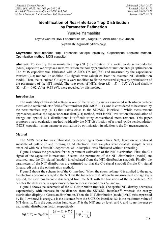 Identification of Near-Interface Trap Distribution by Parameter ...