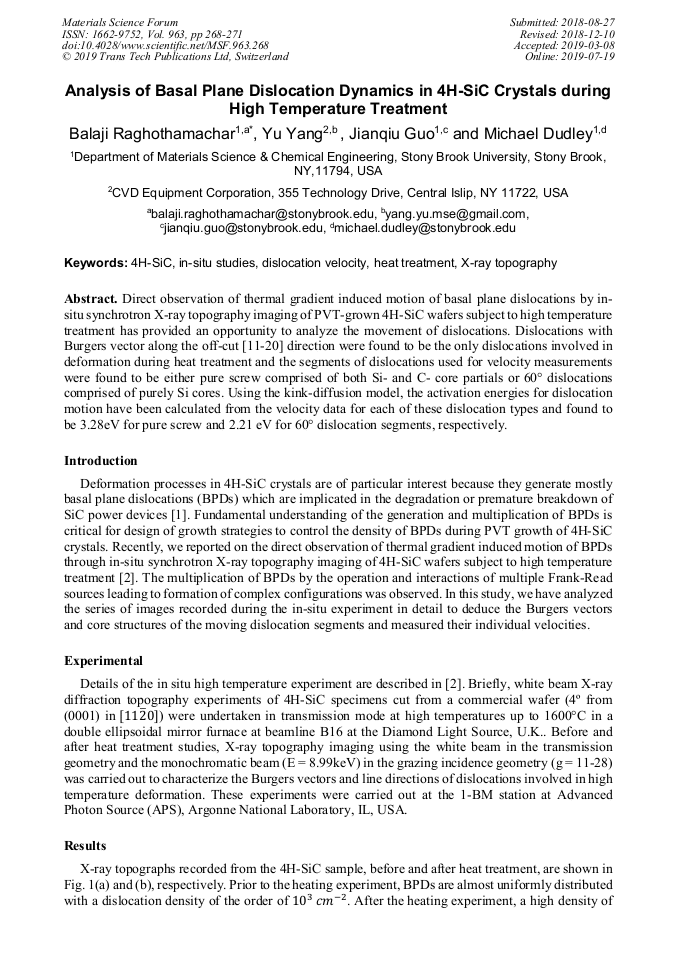 Analysis of Basal Plane Dislocation Dynamics in 4H-SiC Crystals during ...