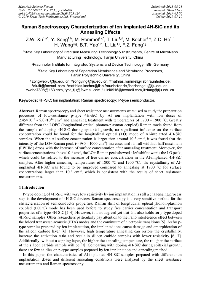 Raman Spectroscopy Characterization of Ion Implanted 4H-SiC ...