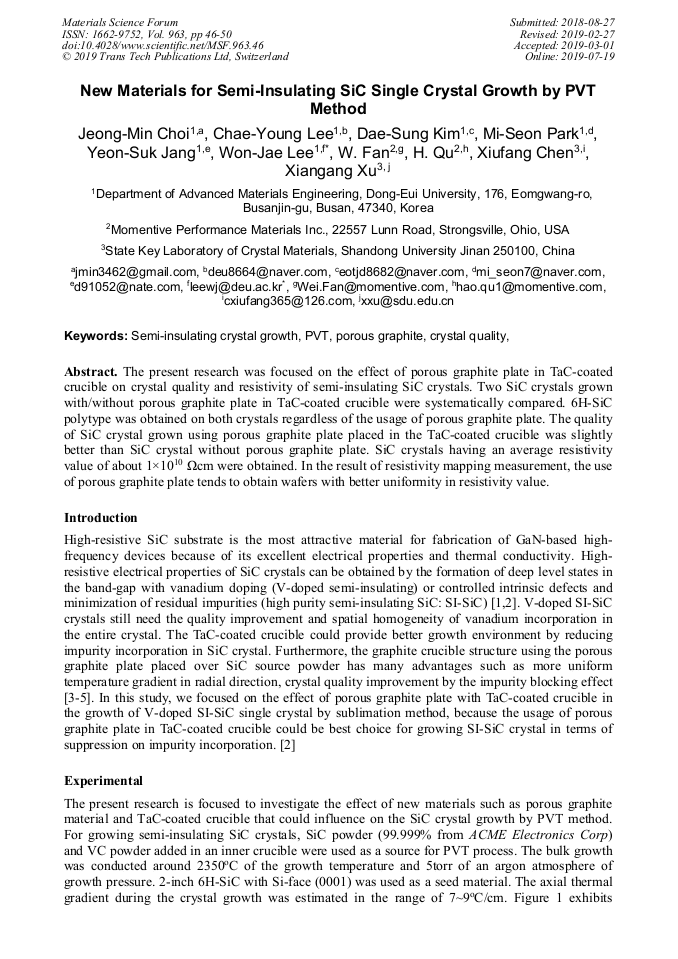 New Materials for Semi-Insulating SiC Single Crystal Growth by PVT ...