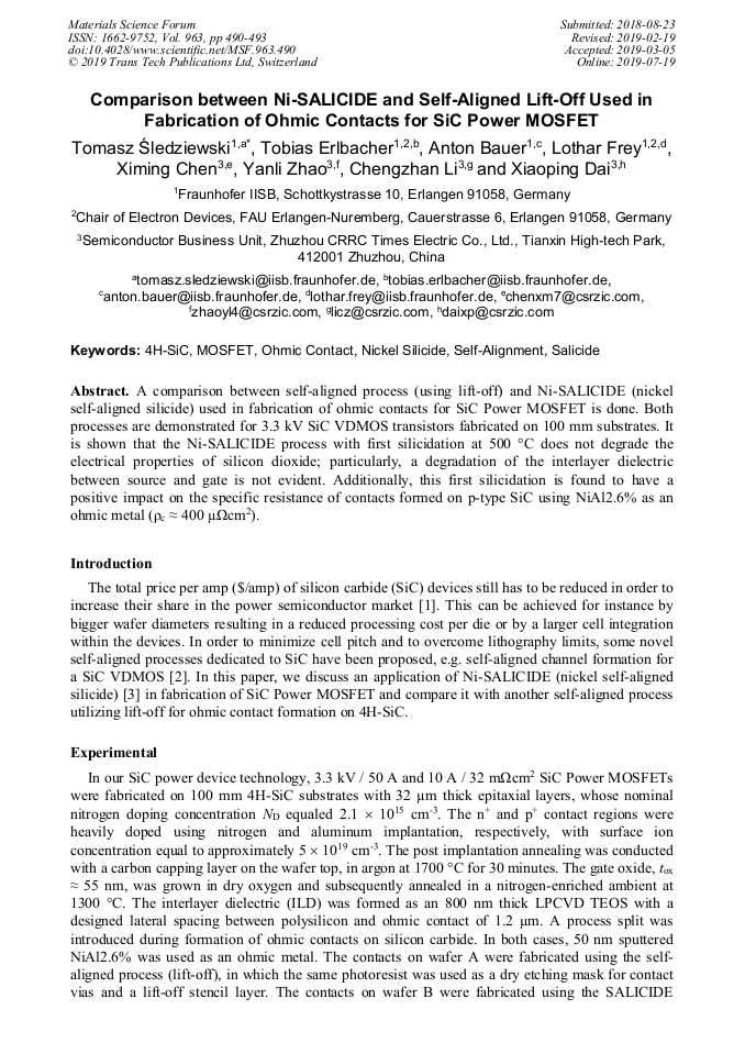 Comparison between Ni-SALICIDE and Self-Aligned Lift-Off Used in ...