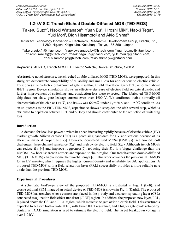 1.2-kV SiC Trench-Etched Double-Diffused MOS (TED-MOS) | Scientific.Net