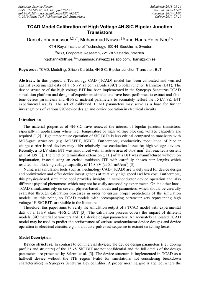 TCAD Model Calibration of High Voltage 4H-SiC Bipolar Junction ...