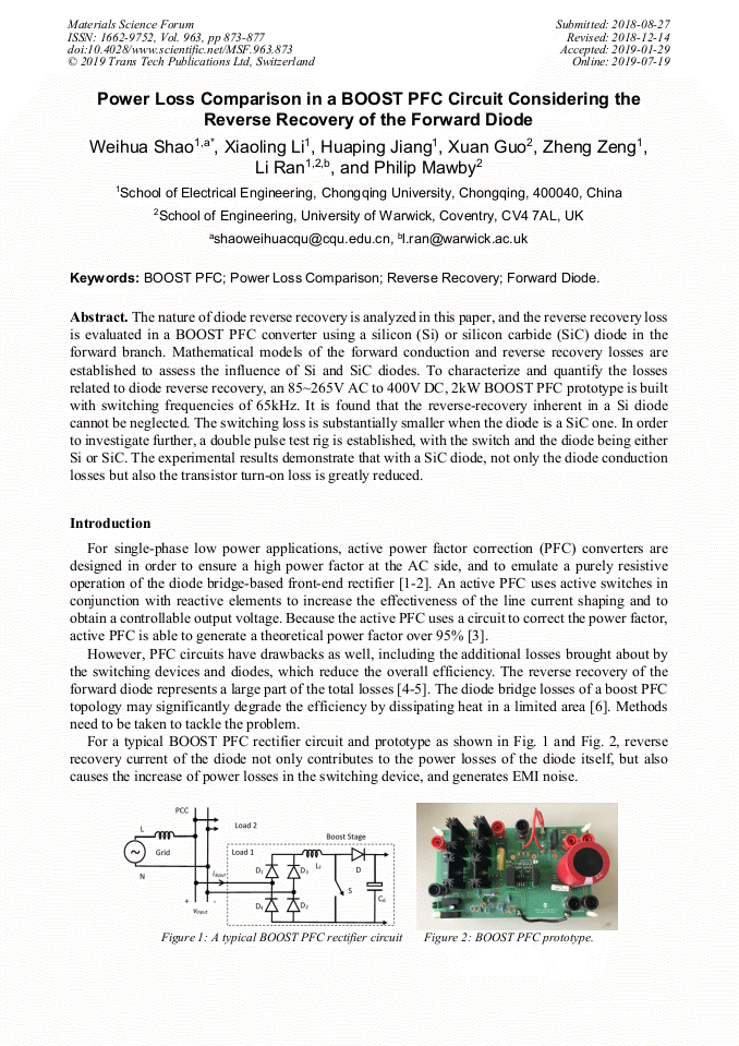 Power Loss Comparison in a BOOST PFC Circuit Considering the Reverse ...