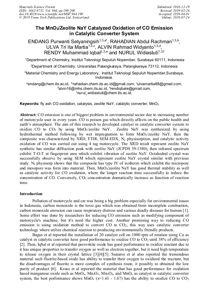 The MnO2/Zeolite NaY Catalyzed Oxidation of CO Emission in Catalytic ...