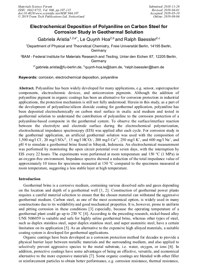 Electrochemical Deposition of Polyaniline on Carbon Steel for Corrosion ...