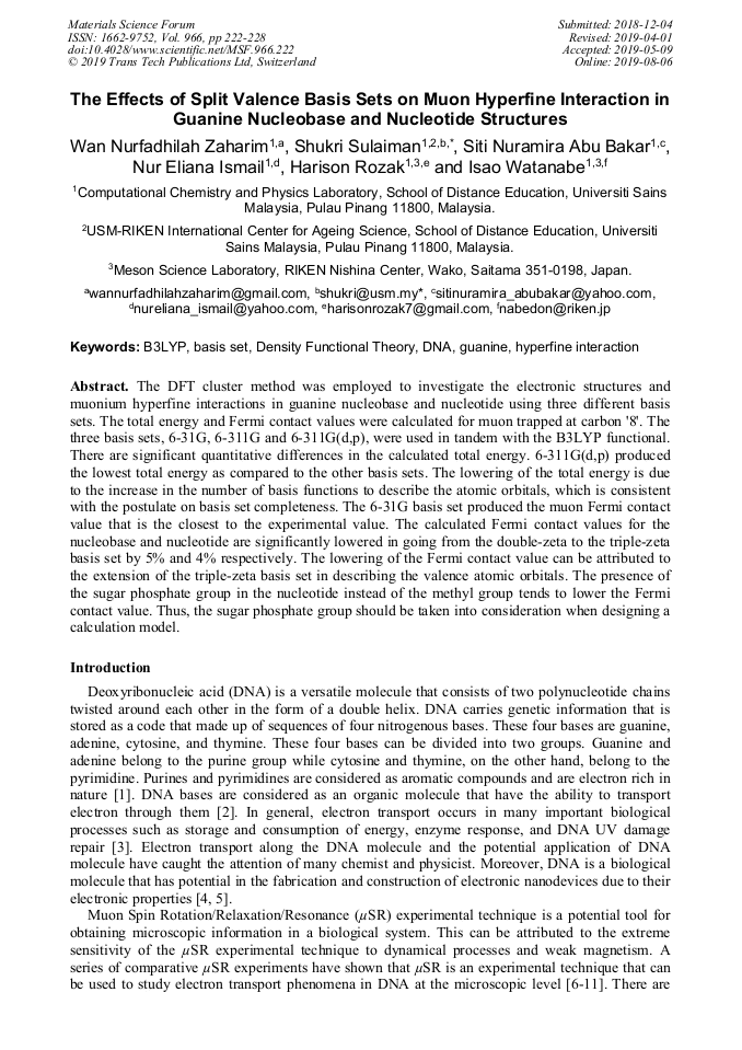 The Effects of Split Valence Basis Sets on Muon Hyperfine Interaction ...