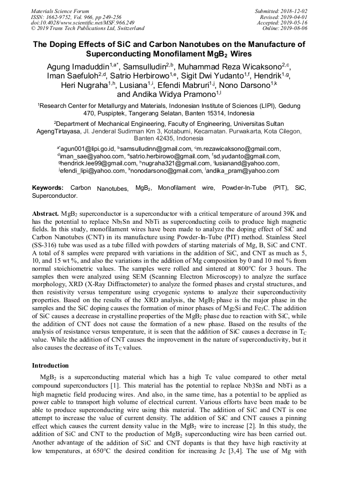 The Doping Effects of SiC and Carbon Nanotubes on the Manufacture of ...