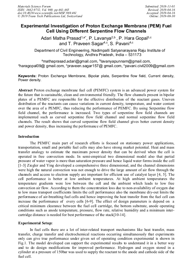 Experimental Investigation of Proton Exchange Membrane (PEM) Fuel Cell ...