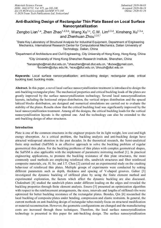 Anti-Buckling Design of Rectangular Thin Plate Based on Local Surface ...