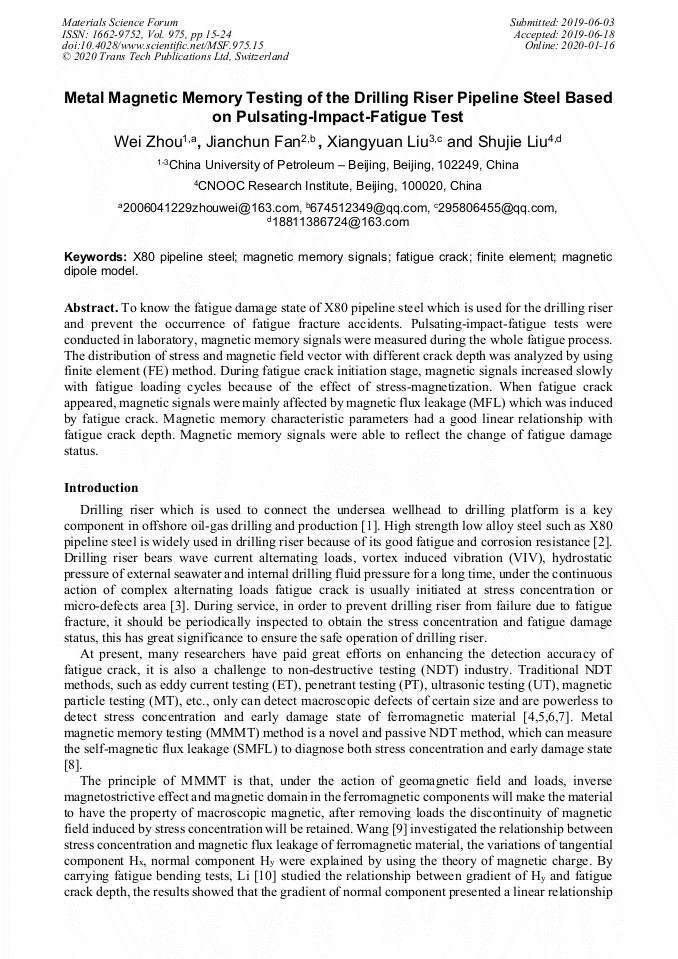 Metal Magnetic Memory Testing of the Drilling Riser Pipeline Steel ...