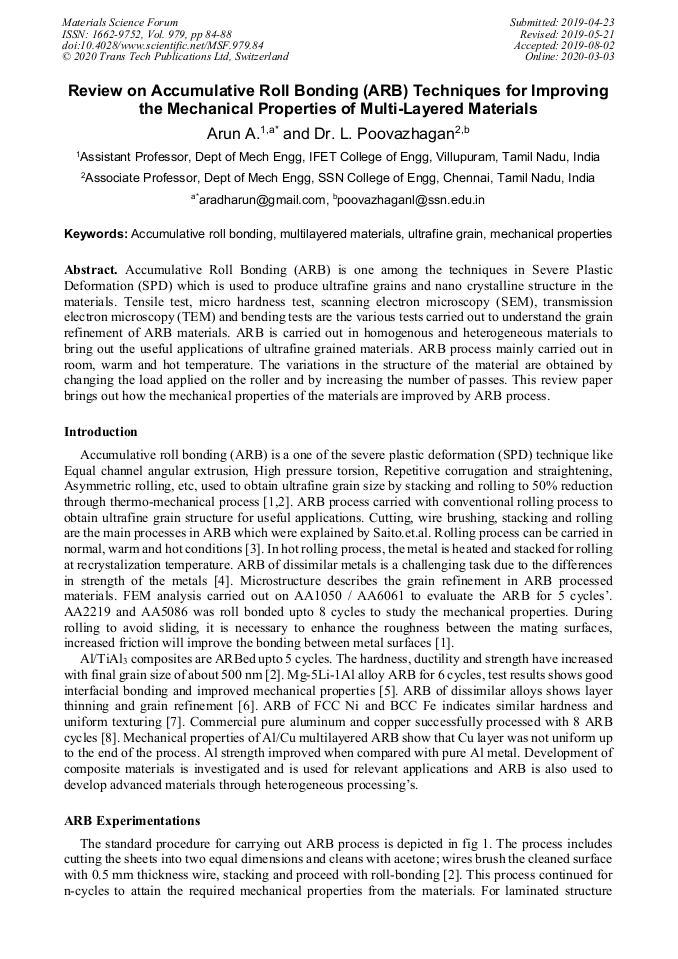 Review on Accumulative Roll Bonding (ARB) Techniques for Improving the ...