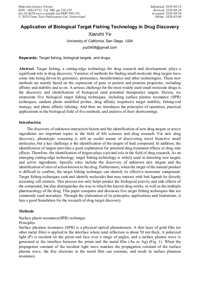 Application of Biological Target Fishing Technology in Drug Discovery ...