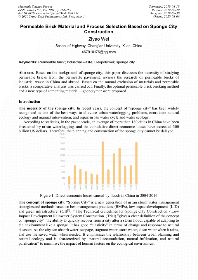 Permeable Brick Material and Process Selection Based on Sponge City ...