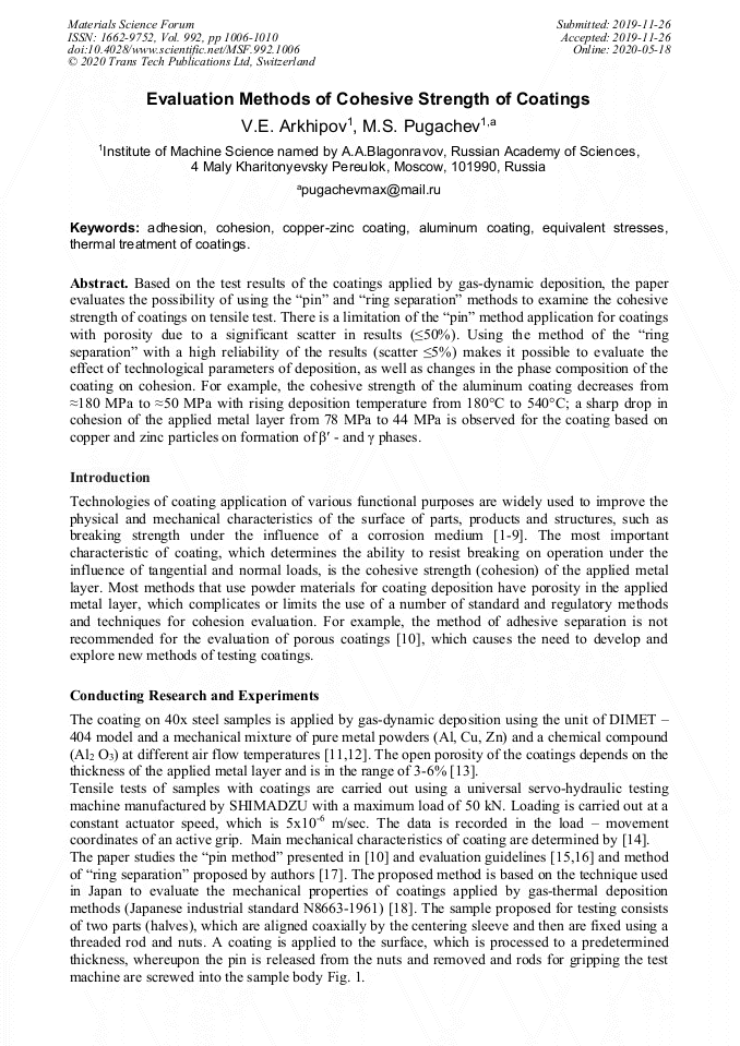 Evaluation Methods of Cohesive Strength of Coatings | Scientific.Net
