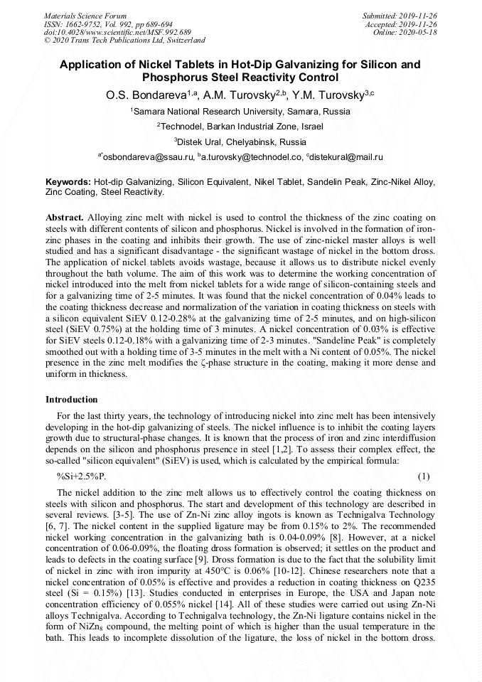 Application of Nickel Tablets in Hot-Dip Galvanizing for Silicon and ...