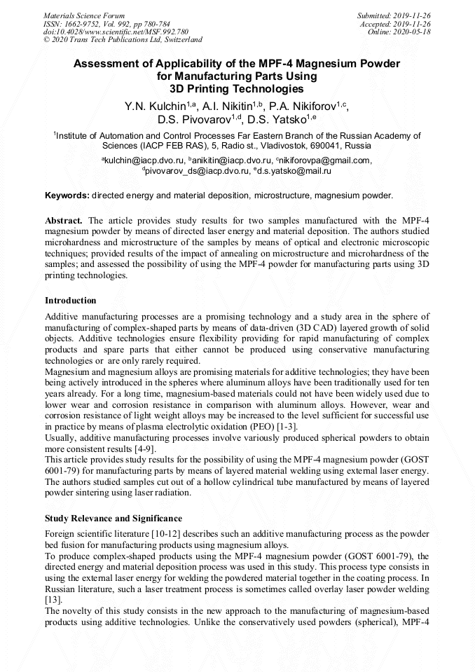 Assessment of Applicability of the MPF-4 Magnesium Powder for ...