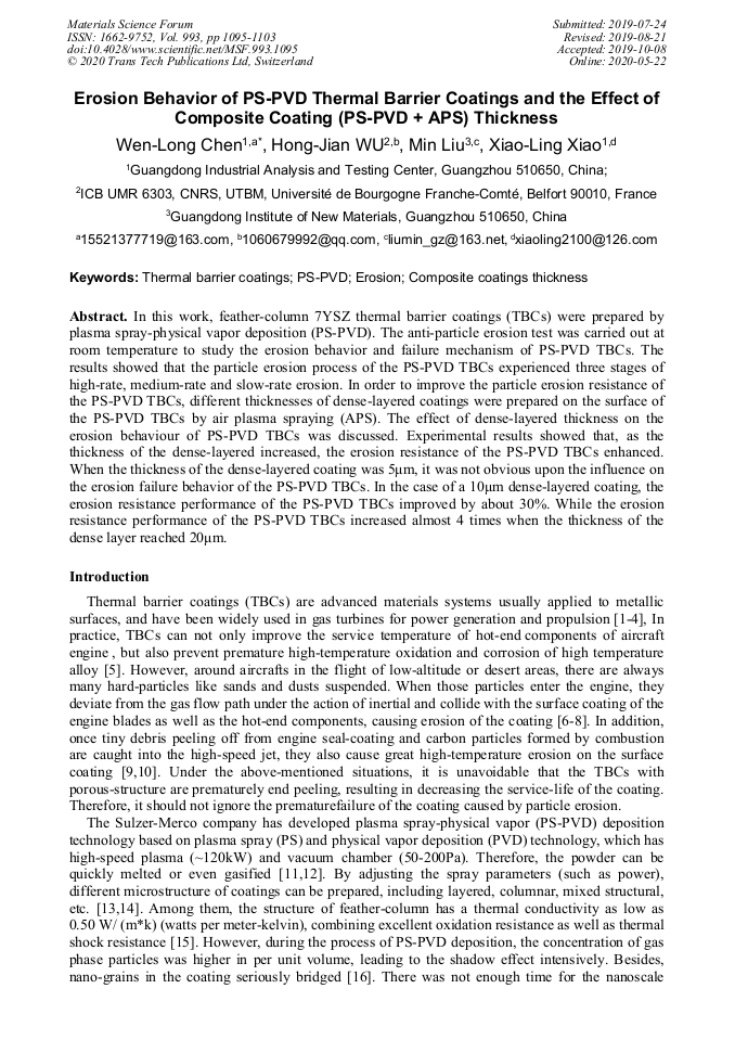 Erosion Behavior of PS-PVD Thermal Barrier Coatings and the Effect of ...