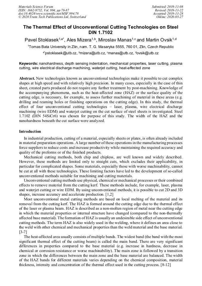 The Thermal Effect of Unconventional Cutting Technologies on Steel DIN ...