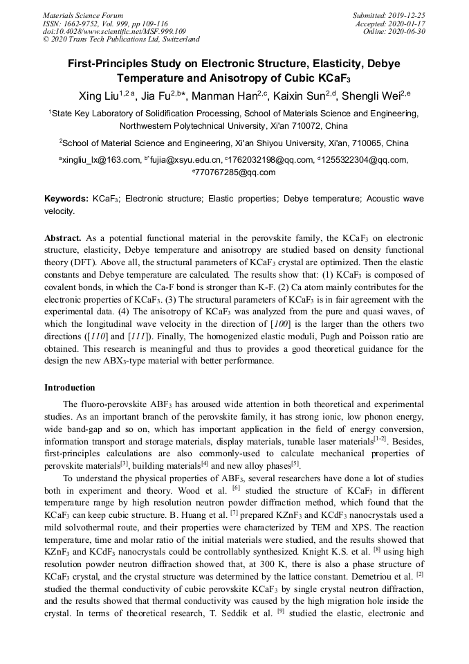 First-Principles Study on Electronic Structure, Elasticity, Debye Temperature and Anisotropy of ...
