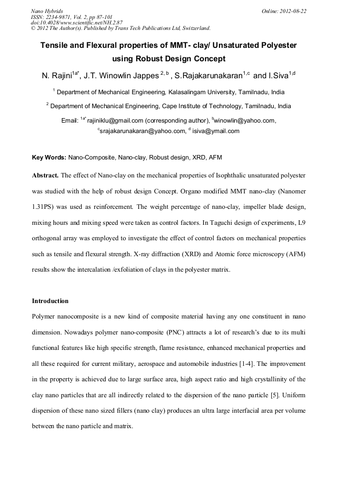 Tensile and Flexural Properties of MMT-Clay/ Unsaturated Polyester ...