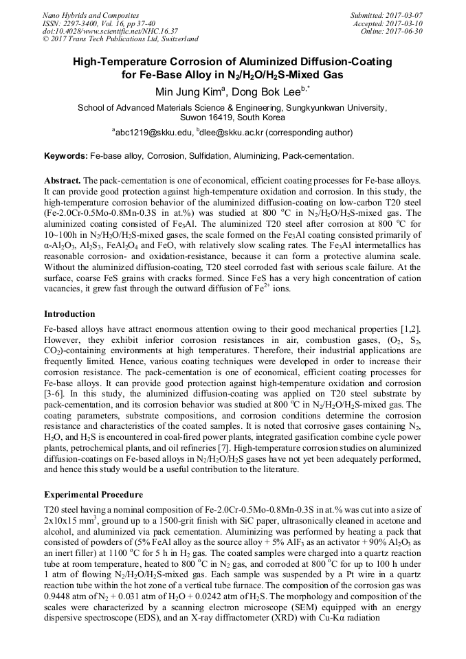 High-Temperature Corrosion of Aluminized Diffusion-Coating for Fe-Base ...