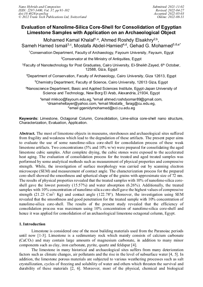 Evaluation of Nanolime-Silica Core-Shell for Consolidation of Egyptian ...