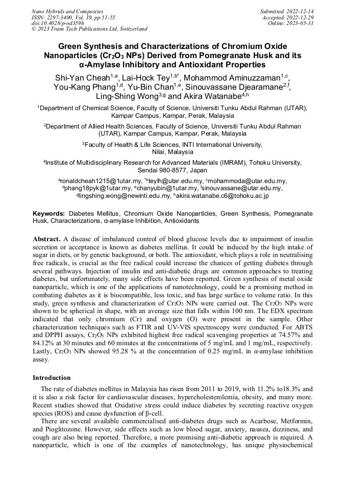 Green Synthesis and Characterizations of Chromium Oxide Nanoparticles ...